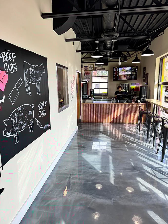 Industrial chic meets barbecue comfort in this perfectly designed space where concrete floors amplify smoky aromas.