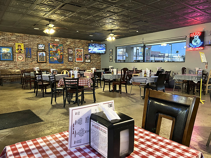 Classic checkered tablecloths and exposed brick walls create that perfect "you're about to eat something amazing" atmosphere. Southern comfort meets Arizona charm.