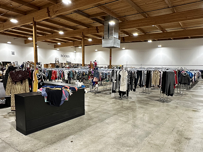 Rows upon rows of neatly organized clothing await, proving that secondhand shopping doesn't have to feel like an archaeological dig.