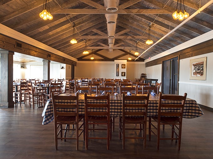 Rustic wooden beams and checkered tablecloths create that perfect "I've discovered something authentic" atmosphere that Instagram filters try desperately to replicate.