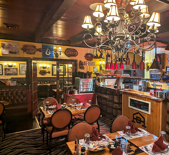Step inside and time stands still&mdash;chandeliers, wood paneling, and nautical touches create the perfect atmosphere for important eating decisions.