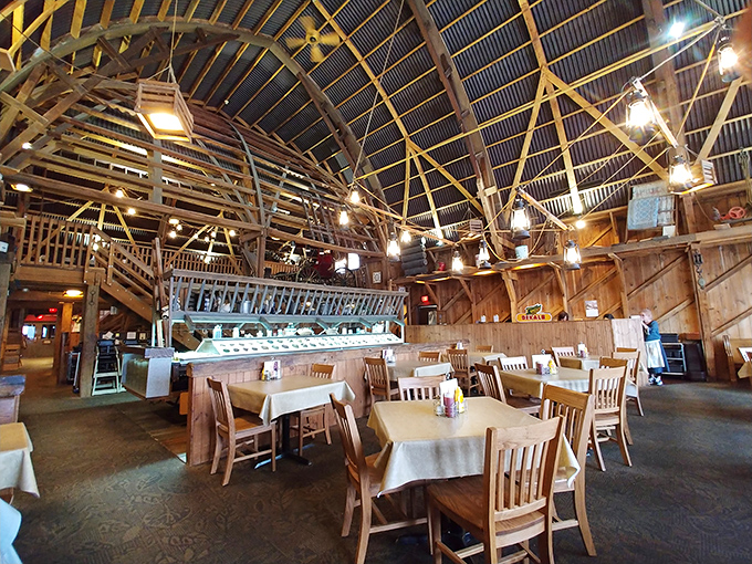 Cathedral ceilings meet country charm in this spectacular space where every table feels like the best seat in the house.