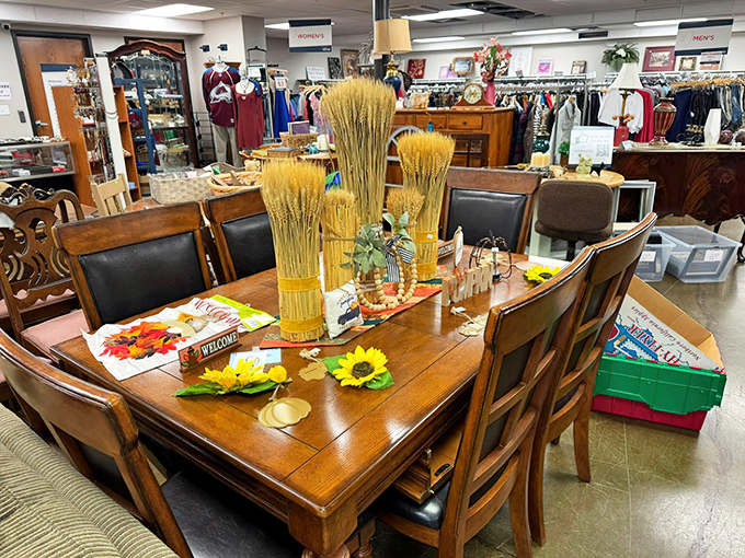 This dining set isn't just furniture&mdash;it's someone's future Thanksgiving table. Complete with seasonal decor that whispers, "Yes, you too can be Martha Stewart on a meatloaf budget."