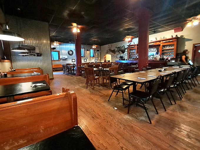 Step inside to discover warm wood paneling and cozy booths perfect for savoring exceptional steaks.