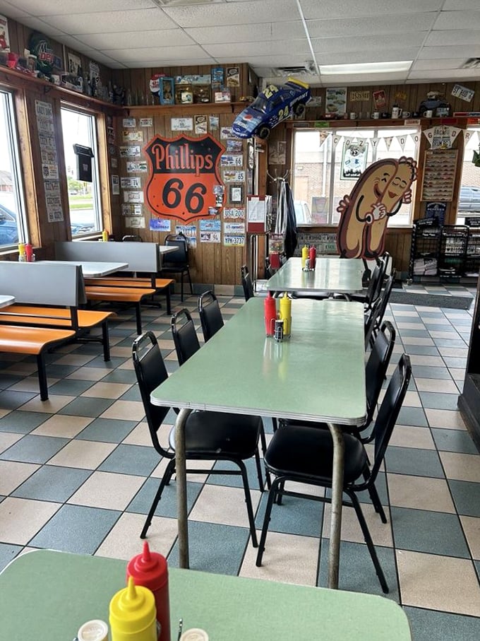Step inside and you're transported to a simpler time &ndash; where wood paneling, Route 66 memorabilia, and two cuddling corn dogs tell you you're home.