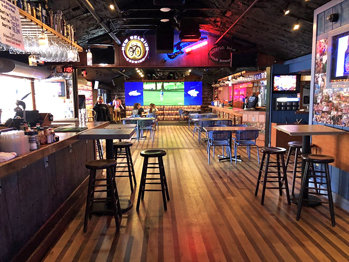 Wooden floors worn smooth by decades of flip-flops and dancing shoes create the perfect canvas for The Starboard's rustic-meets-revelry interior design philosophy. 