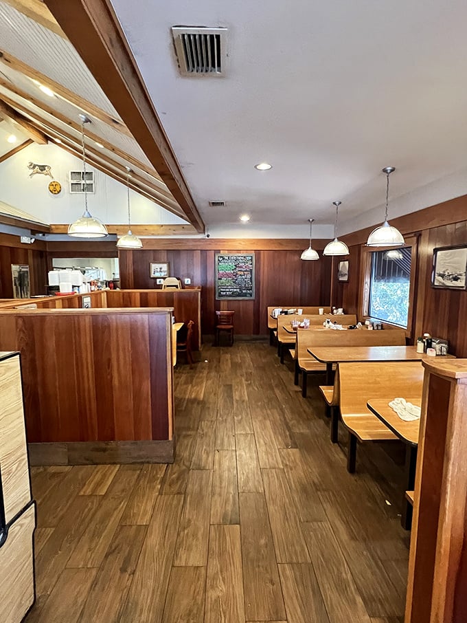 Warm wood paneling and cozy booths create that perfect "I've found my new favorite spot" feeling. Breakfast tastes better when surrounded by comfort.