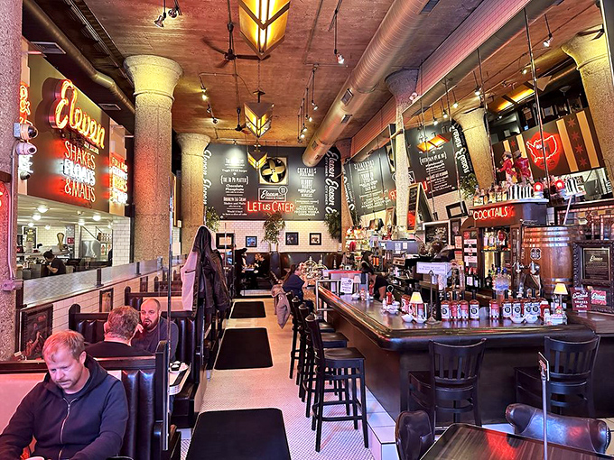 Where nostalgia meets appetite &ndash; Eleven City Diner's interior balances vintage charm with modern comfort, all while keeping your coffee cup perpetually full.