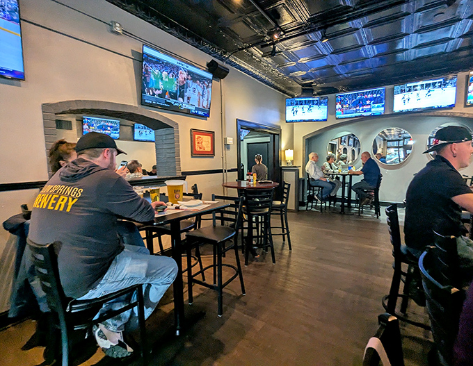 Multiple screens ensure you'll never miss the game while savoring wings in this perfectly comfortable atmosphere.