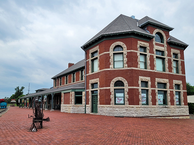 The Katy Depot stands proud in its red brick glory – where railroad history meets architectural eye candy.