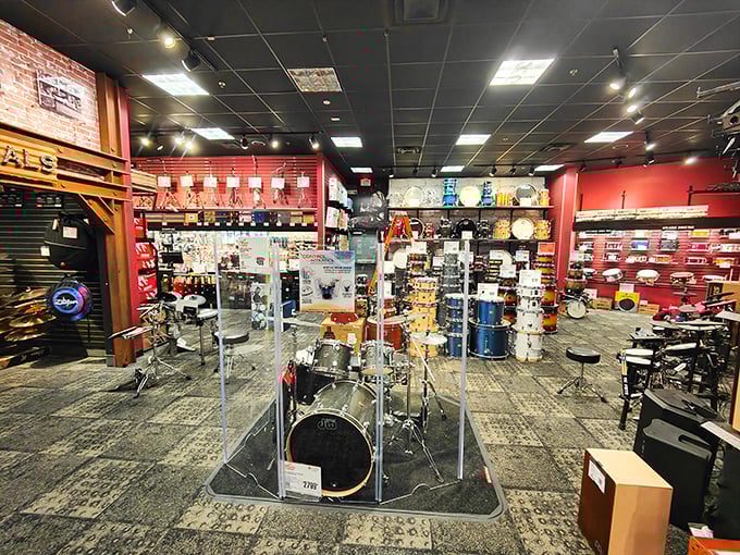 A drummer's paradise awaits at Guitar Center, where percussion dreams come alive and wallet-conscious musicians can finally justify that cymbal upgrade.
