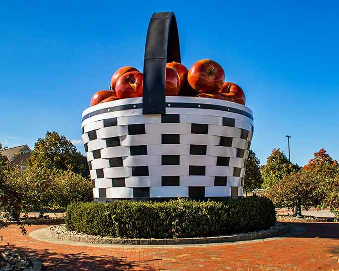 From this angle, you can truly appreciate the meticulous craftsmanship. Those aren't small apples&mdash;they're massive sculptures that would make even Paul Bunyan reach for the pie recipe.