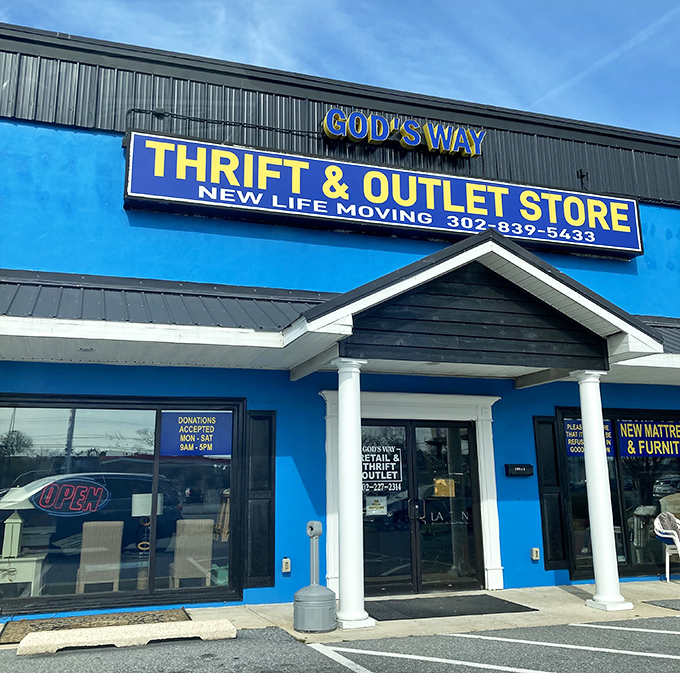 The bright blue exterior stands out like a beacon of bargain hope along Coastal Highway, promising adventures in affordable retail therapy.