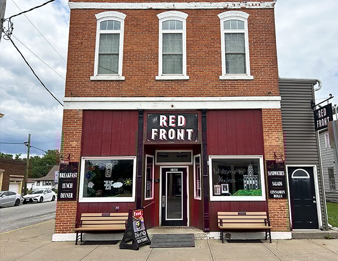 The Red Front isn't just a diner&mdash;it's a time machine with coffee. Those wooden benches outside have heard more local stories than a bartender.