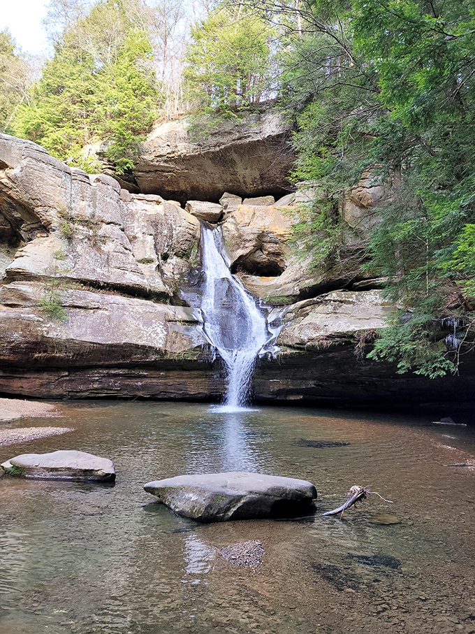 Water meets rock in a timeless dance at Cedar Falls. This isn't just a waterfall&mdash;it's nature's own sculpture garden, constantly being refined.