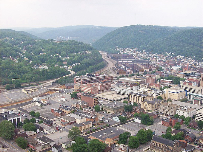 From above, Johnstown spreads like a perfectly affordable quilt across Pennsylvania's rolling green mountains.