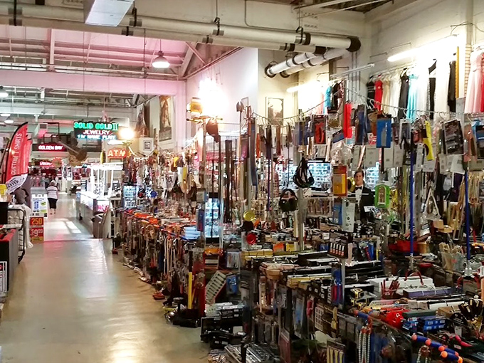 Sensory overload in the best possible way! Narrow aisles packed with everything from electronics to knickknacks create a shopper's labyrinth.