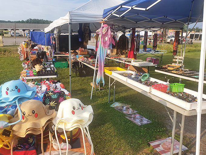 Fashion finds without the mall prices! From cute character hats to everyday essentials, this vendor's display is a bargain shopper's dream.