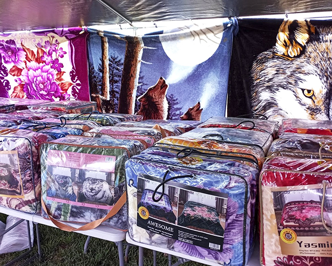 Blanket heaven! Wolf-themed throws and colorful quilts await shoppers who understand that in Michigan, you can never have too many cozy options.