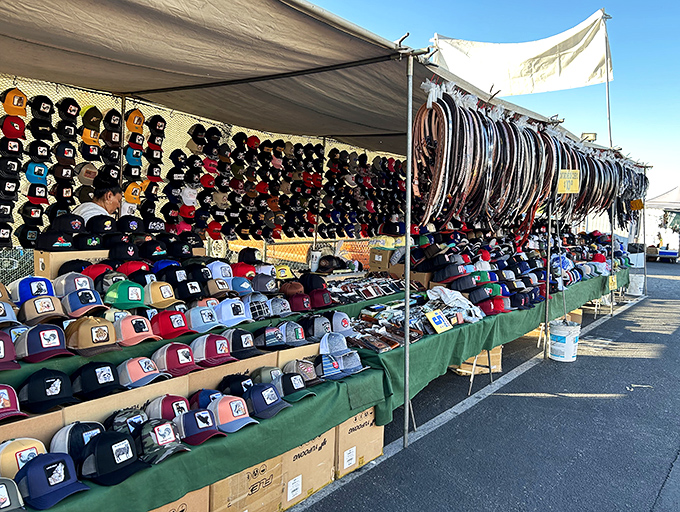 Baseball cap heaven displays more team loyalty than a sports bar during playoff season madness.