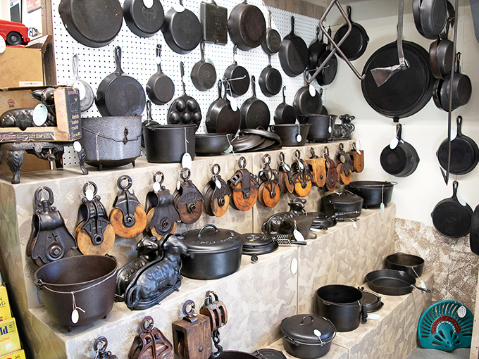 Cast iron heaven that would make your grandmother weep with joy. These seasoned beauties have been cooking up memories for generations and are ready for their next culinary adventure.
