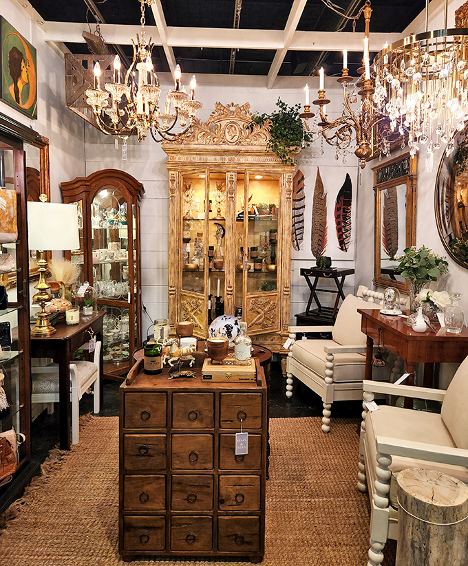 Chandeliers that have illuminated countless conversations hang above an apothecary cabinet that's seen more history than most history books.