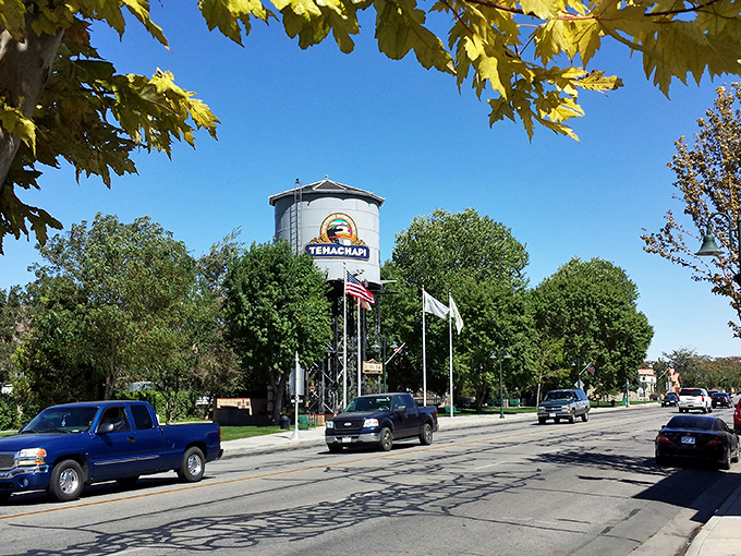 The iconic Tehachapi water tower stands sentinel over tree-lined streets, a beacon of small-town pride that's visible from nearly anywhere in town.