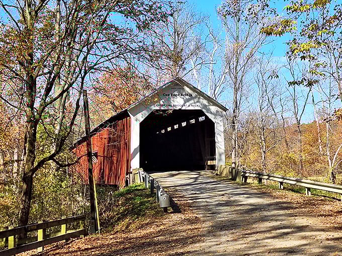 This isn't just any covered bridge&mdash;it's a time machine with wooden beams. The Narrows Covered Bridge stands as Indiana's answer to those fancy European stone arches.