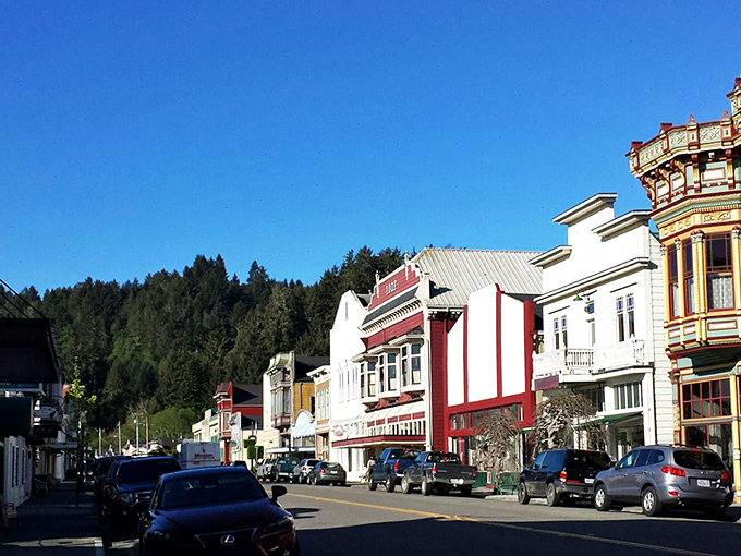 Candy-colored Victorians line downtown Ferndale under impossibly blue skies. If Norman Rockwell and Dr. Seuss collaborated on a town, this might be the result.