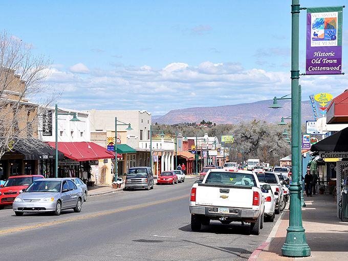 Historic Old Town Cottonwood stretches toward distant mountains like a postcard come to life, where small-town charm meets big sky country.