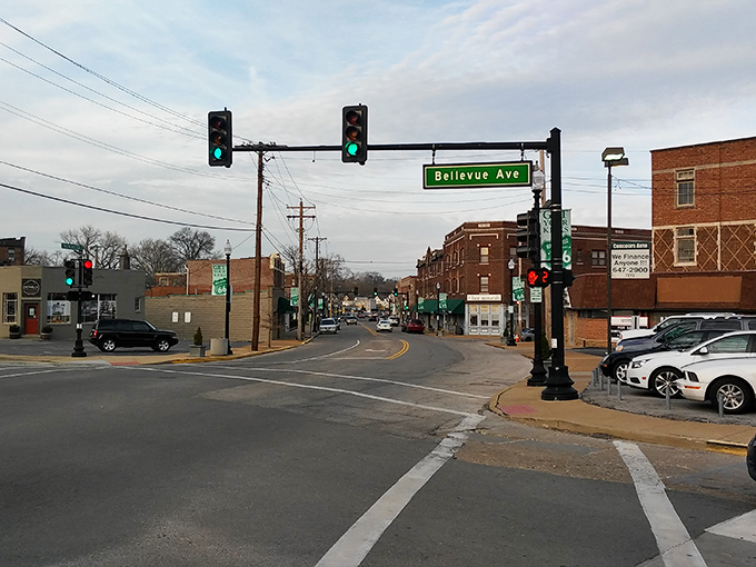 Bellevue Avenue intersection captures Maplewood's essence: historic brick buildings housing modern businesses where your dollar stretches further than your grandmother's pantry staples.