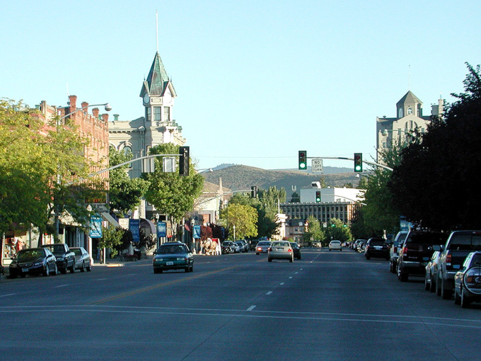 Downtown Baker City at golden hour &ndash; where Victorian architecture and mountain views collide in a postcard-perfect scene that no filter could improve.