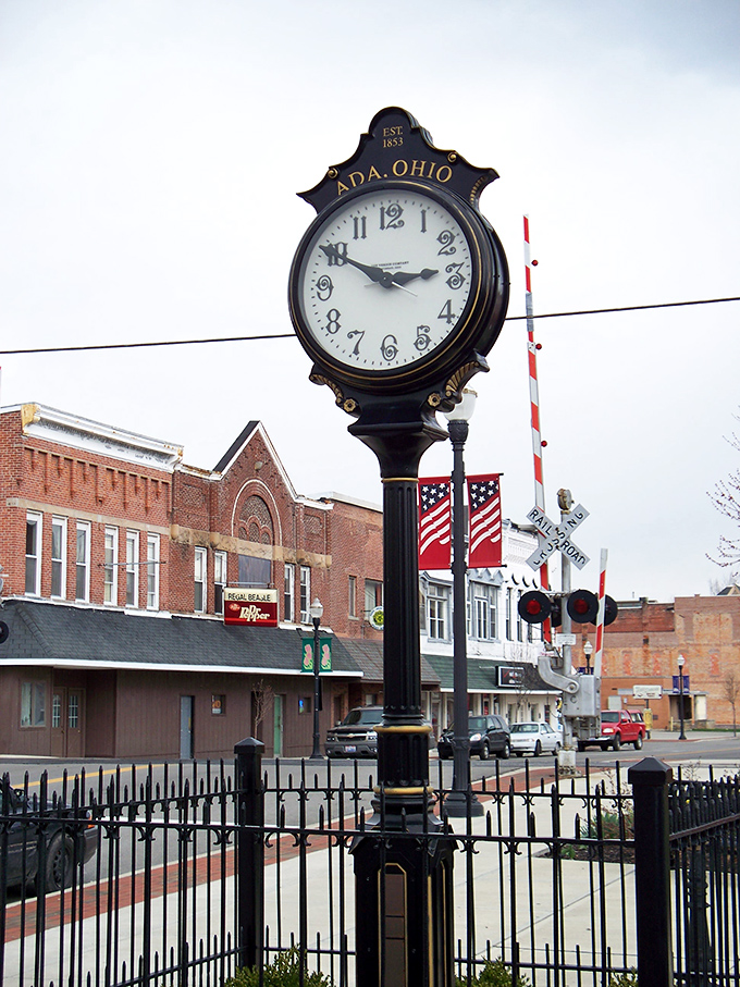 Ada's iconic town clock stands sentinel over downtown, marking not just hours but generations of small-town American life.
