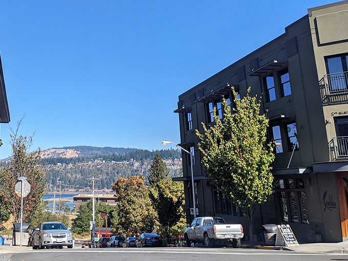Where small-town charm meets big mountain views. Hood River's streets offer glimpses of snow-capped peaks between buildings that have witnessed a century of change.