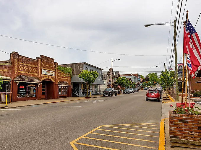 Main Street America meets European charm in Sugarcreek's welcoming downtown, where brick buildings and tidy storefronts invite unhurried exploration and window shopping without a mall in sight.