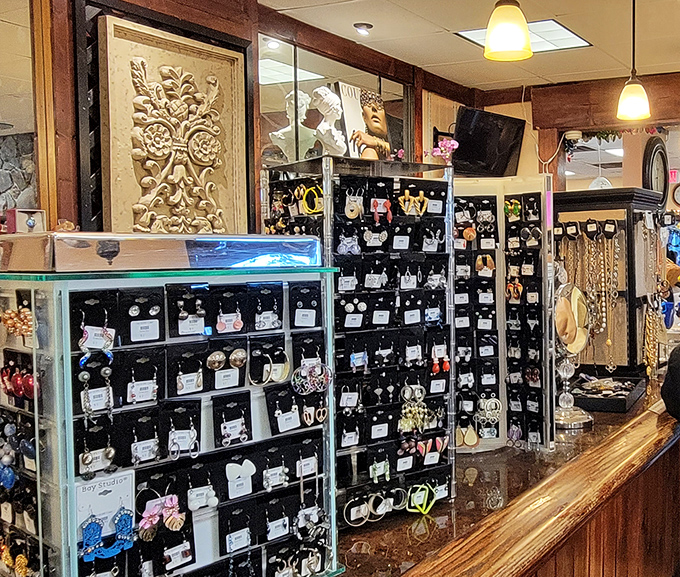 A jewelry lover's dream! Rows upon rows of earrings meticulously displayed, each pair waiting to become someone's perfect accent piece.