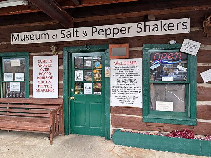 "Come in and see over 20,000 pairs!" The green-trimmed entrance beckons curious visitors into a world where everyday objects become extraordinary collectibles.