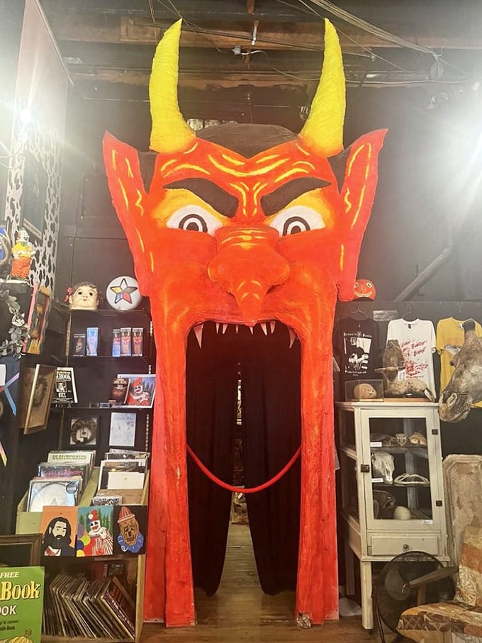 Step through the devil's mouth if you dare! This fiery gateway separates the merely curious from those ready to embrace the truly bizarre.