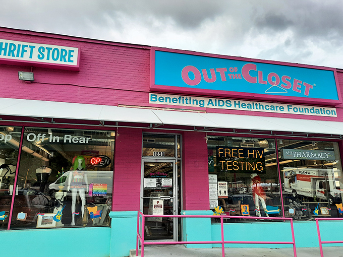 Rain or shine, this vibrant storefront promises treasure hunting adventures while supporting a worthy cause. Talk about guilt-free shopping!