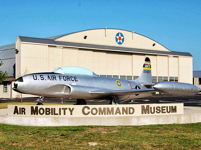 The Air Mobility Command Museum's entrance makes a statement as bold as its aircraft &ndash; history doesn't just live here, it soars.