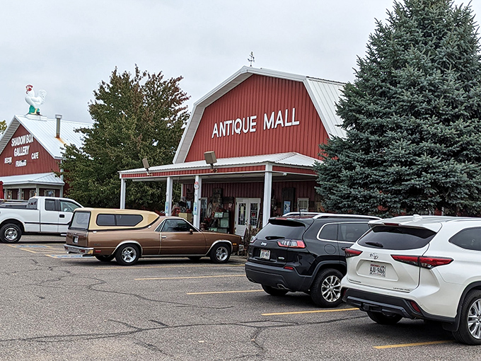 Where vintage vehicles meet vintage shopping. That El Camino in the parking lot is probably dropping off treasures from 1975.