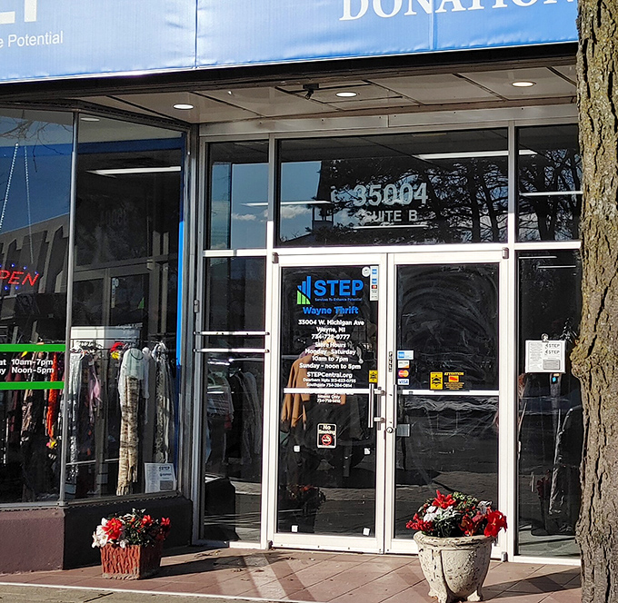 STEP's entrance beckons with possibility&mdash;each visit offers a different adventure as inventory constantly rotates through these glass doors.