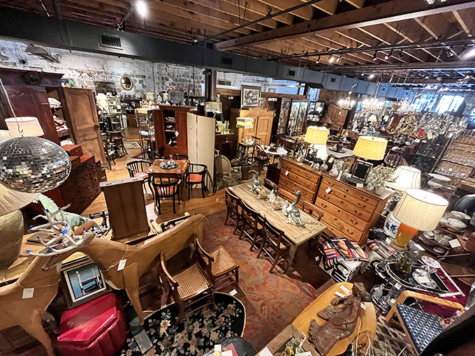 A bird's-eye view of organized chaos—where mid-century meets Victorian in a dance of wood, fabric, and stories waiting to be continued in your home.