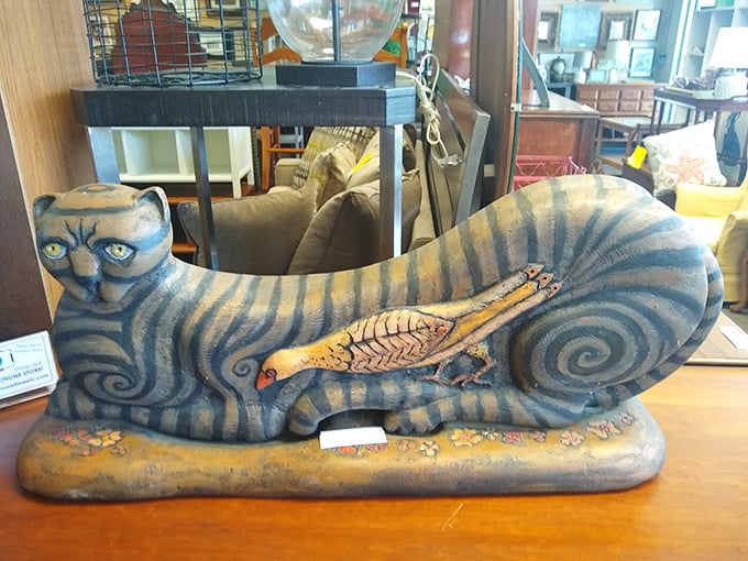 This blue ceramic cat with a bird perched on its back is the definition of "conversation piece." Somewhere between folk art and fever dream, it's gloriously, unapologetically unique.