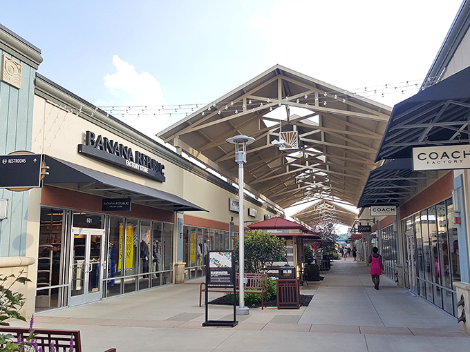 Covered walkways lined with brand-name temptations create a shopper's paradise where your wallet can breathe a little easier than at regular malls.