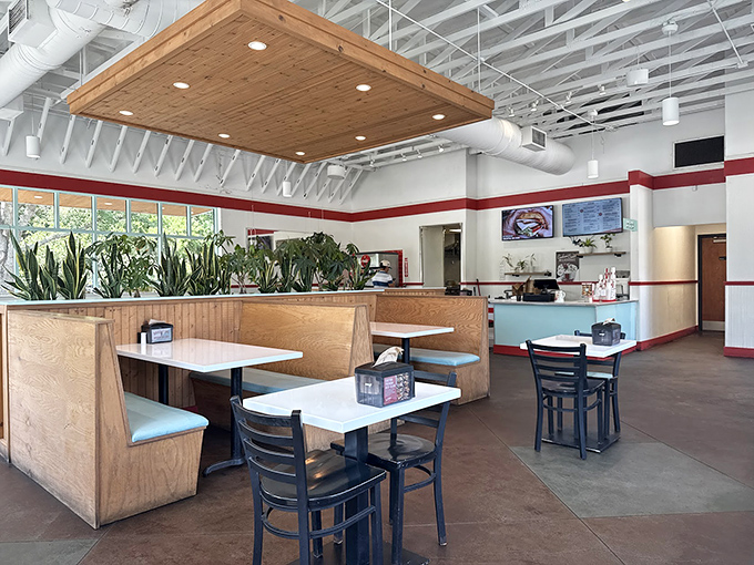 Bright, airy, and ready for feasting. The wooden booths and minimalist design create the perfect backdrop for the serious business of burger enjoyment.