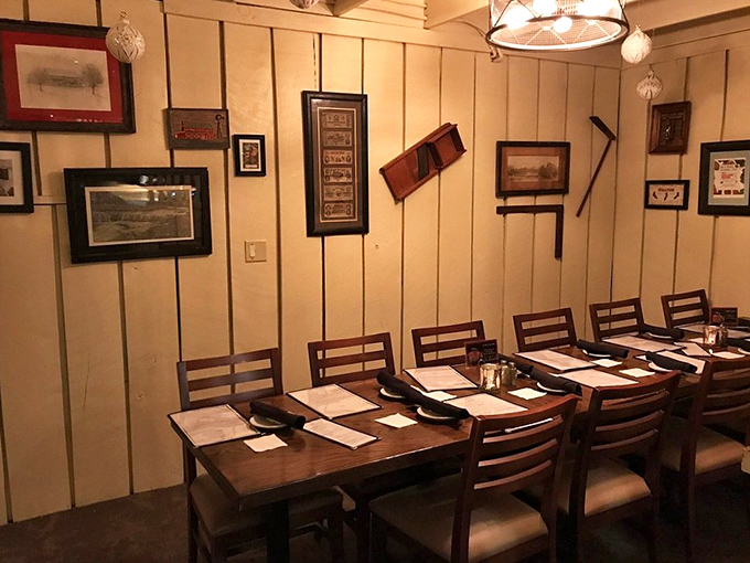 Wood-paneled walls adorned with farming artifacts create that rare dining atmosphere where both grandparents and Instagram influencers feel equally at home.
