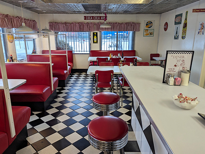 Red vinyl booths and checkerboard floors&mdash;the universal language of "good food served here." This isn't designer retro; it's the real deal that chains try to imitate.