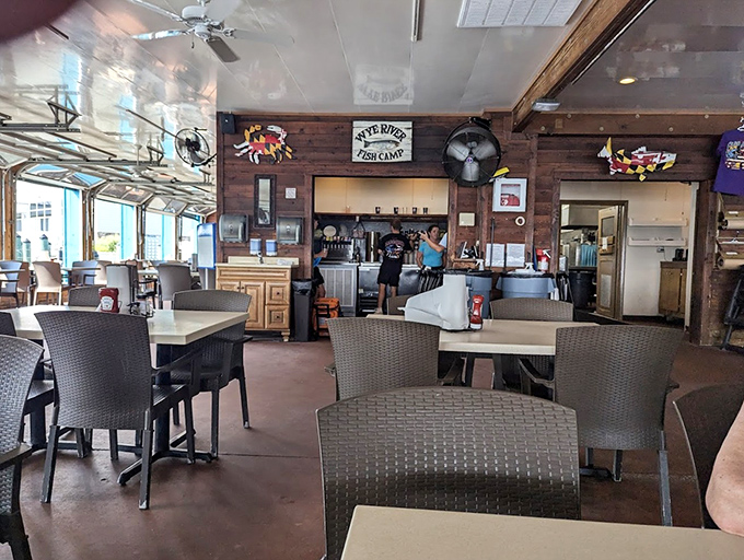 Inside, nautical charm meets casual comfort. Those Maryland crab decorations aren't just for show&mdash;they're a promise of what's to come.