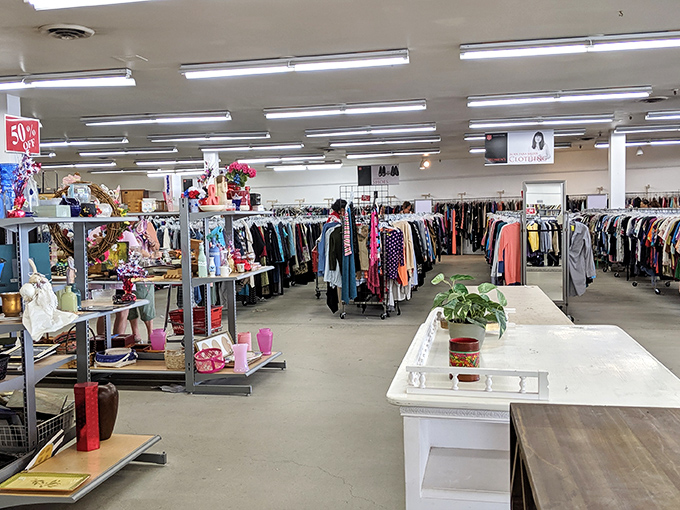 A treasure hunter's paradise awaits inside, where racks of possibility stretch as far as the eye can see.